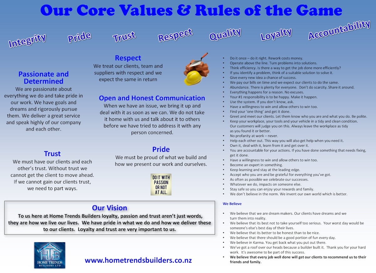 Core Values | Home Trends Builders